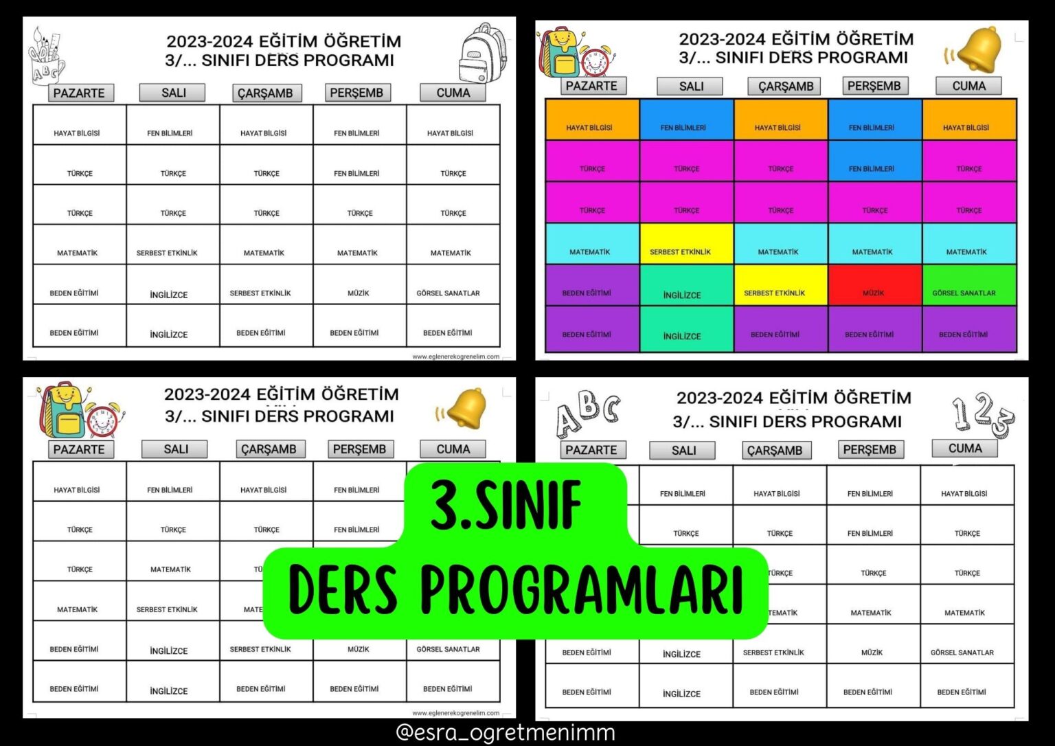 3. Sınıf Ders Programı | Eğlenerek Öğrenelim | Esra Sarıahmet