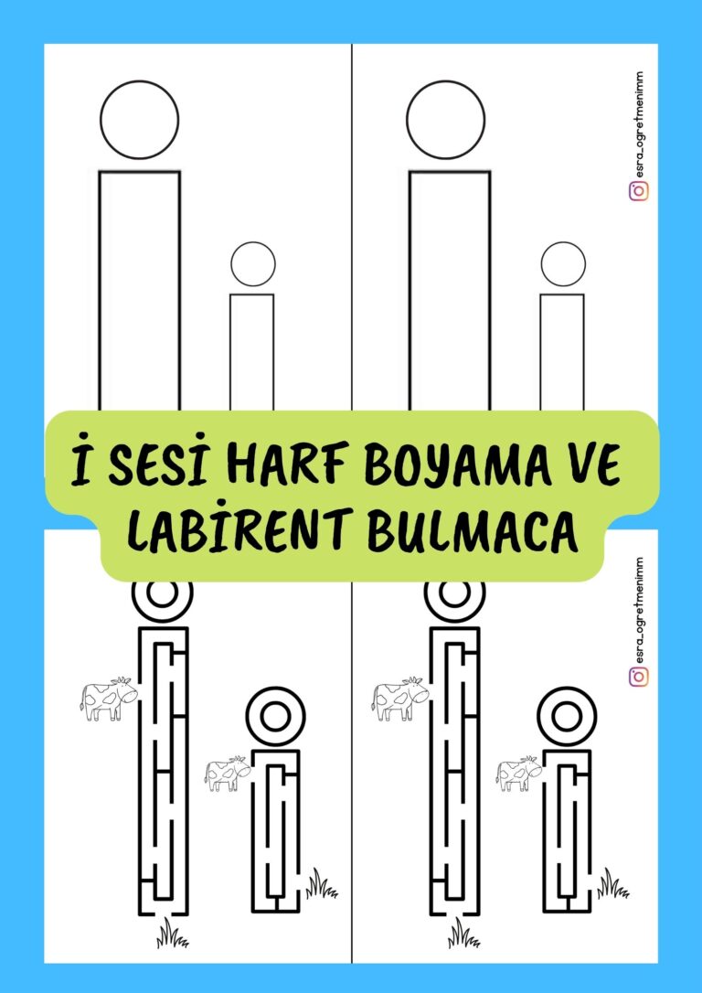 İ Sesi Harf Boyama ve Labirent Bulmaca