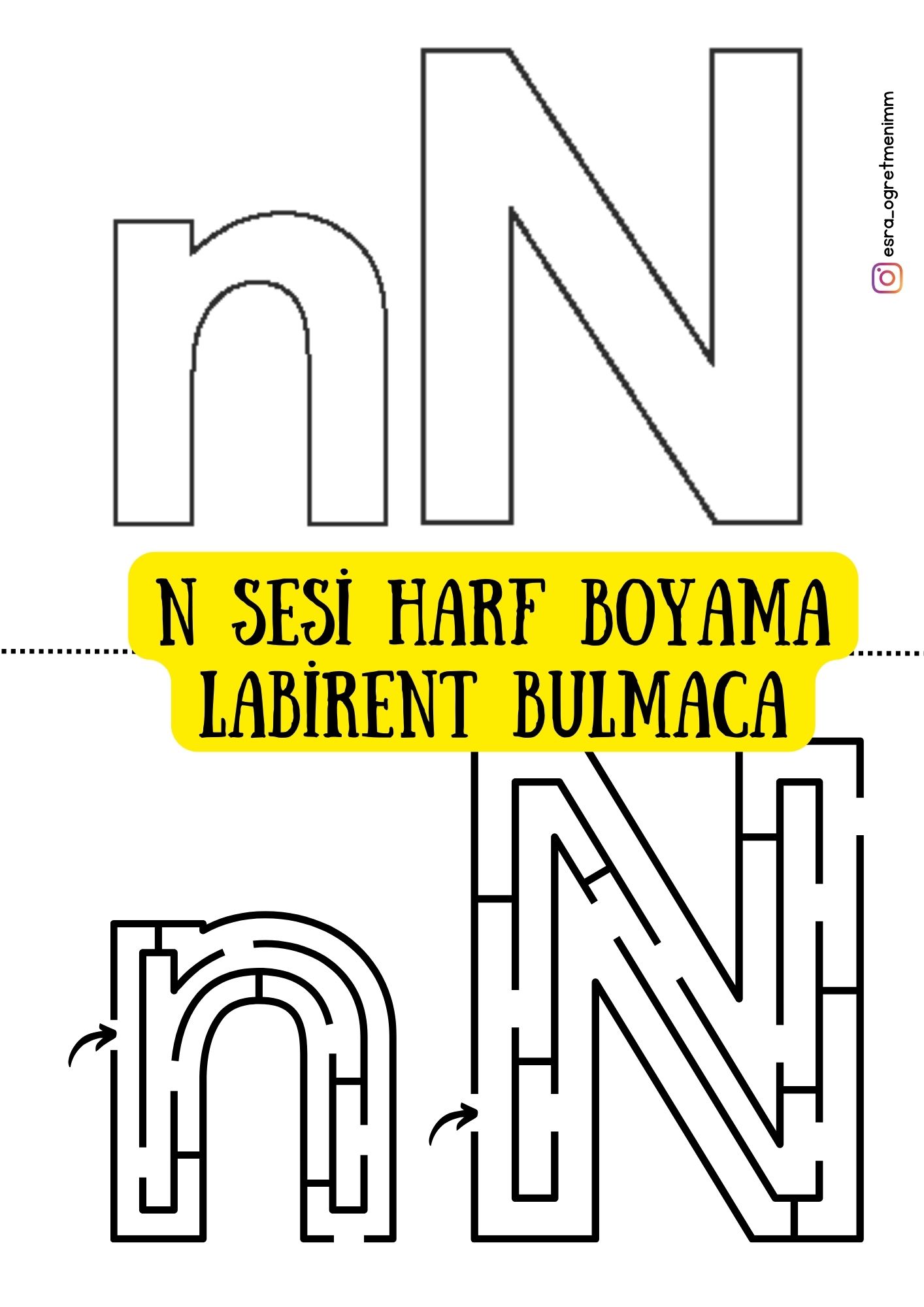 N Sesi Harf Boyama Ve Labirent Bulmaca
