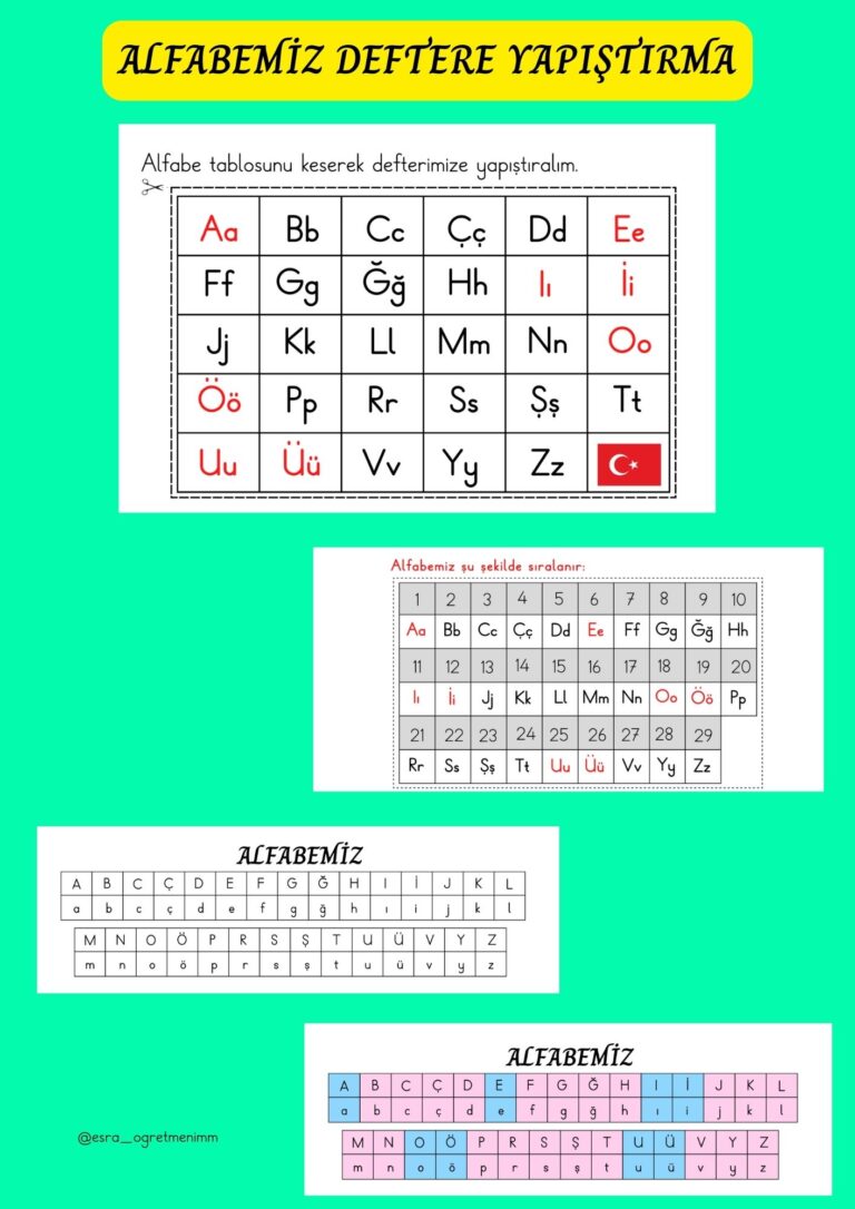 Alfabe Tablosu Deftere Yapıştırmak İçin
