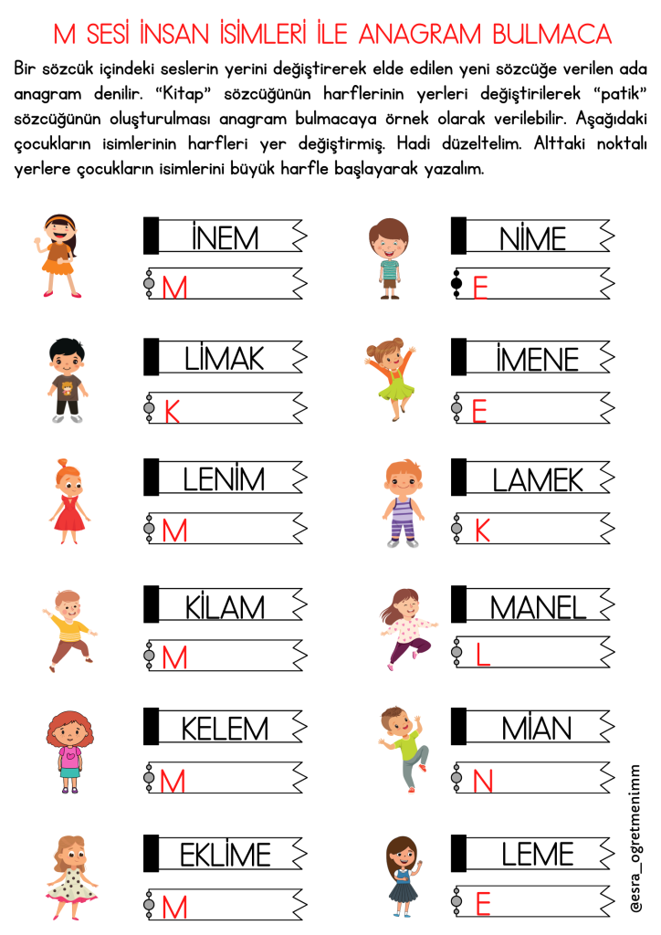 M Sesi İnsan İsimleri İle Anagram Bulmaca | Eğlenerek Öğrenelim | Esra ...