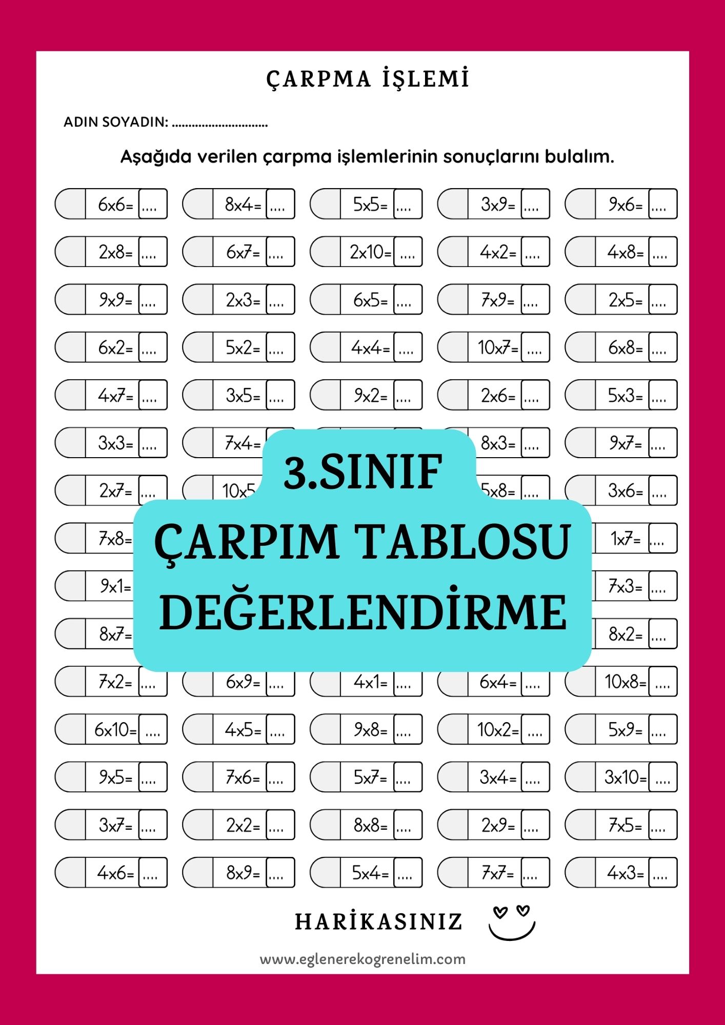 Çarpım Tablosu Değerlendirme
