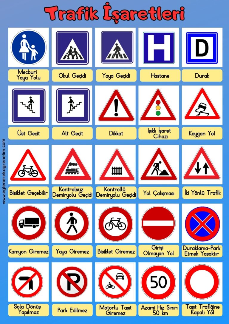 3.Sınıf Hayat Bilgisi Trafik İşaret ve Levhaları Afiş | Eğlenerek ...