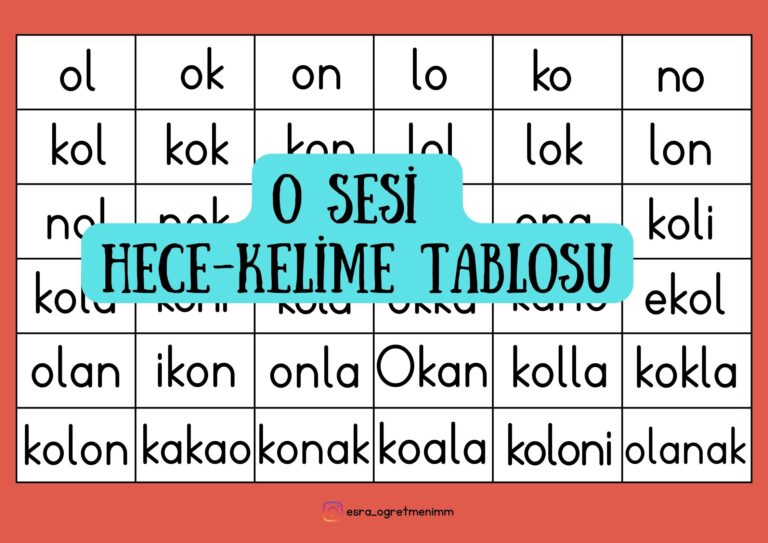 O Sesi Hece Kelime Tablosu