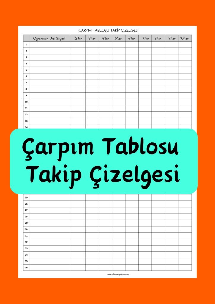 Çarpım Tablosu Takip Çizelgesi