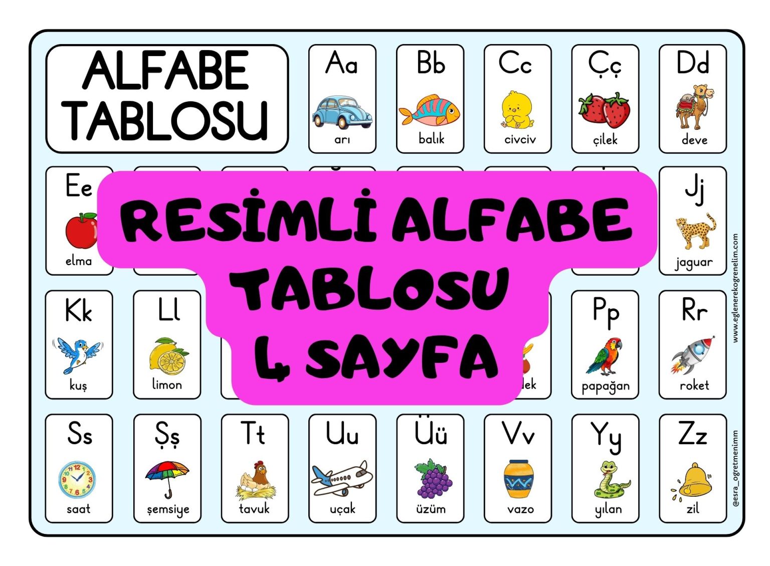 Resimli Alfabe Harfleri 4 Sayfa
