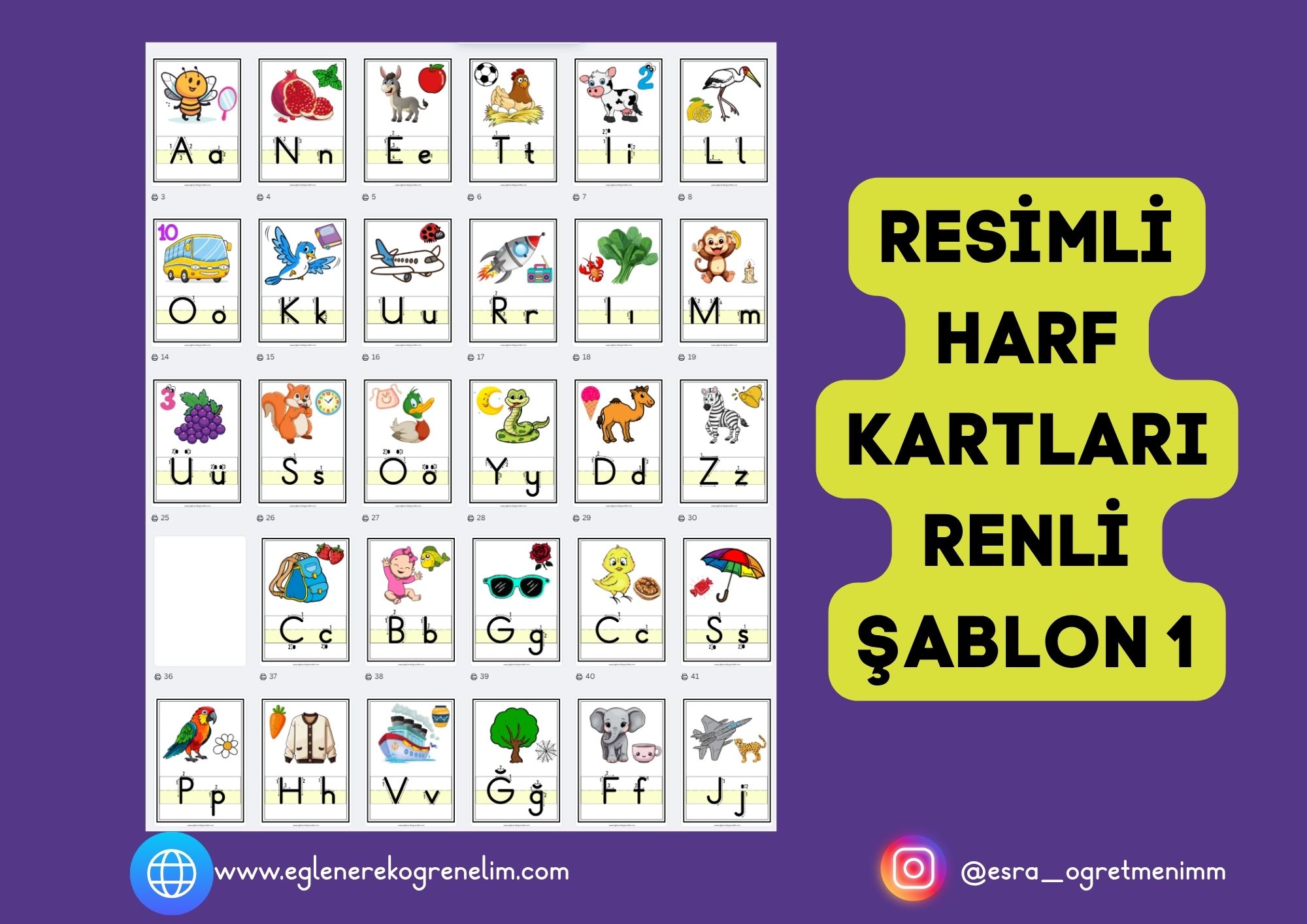 Resimli Harf Kartları Renkli 1
