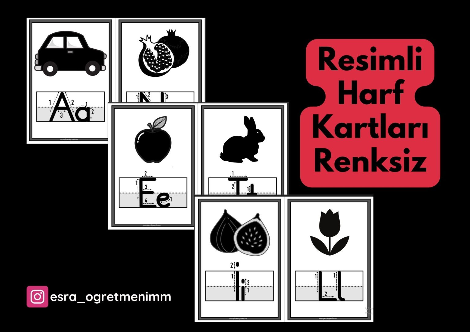 Resimli Harf Kartları Renksiz